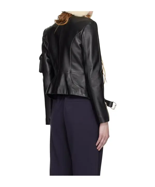 OPEN YY Patchwork Leather Moto Jacket