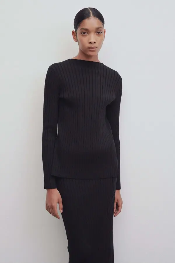 THE ROW Long Sleeve Ribbed Silk Top