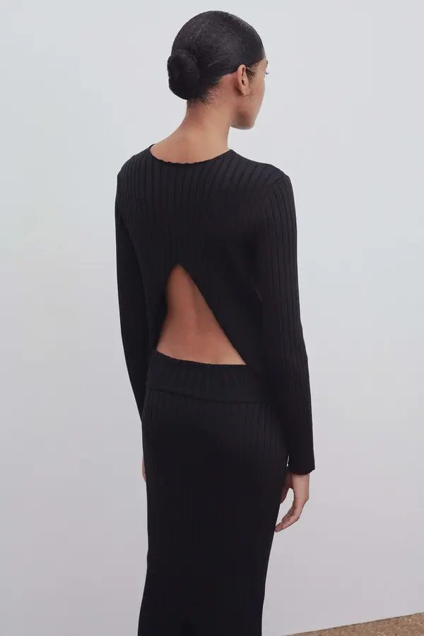 THE ROW Long Sleeve Ribbed Silk Top