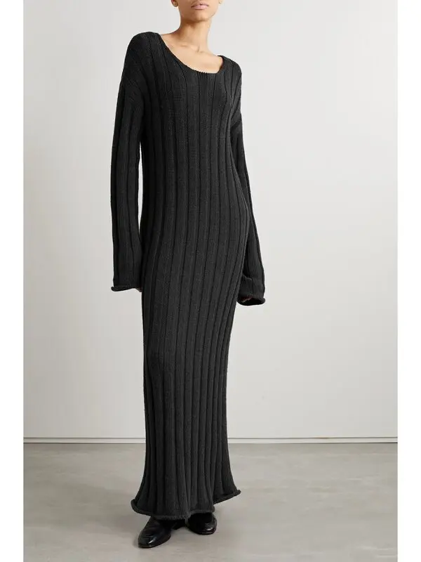 THE ROW Ribbed Wool Blend Maxi Dress