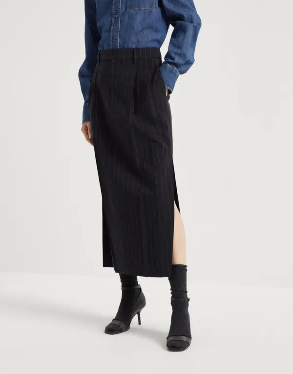 Brunello Cucinelli Pinstripe Tailored Midi Skirt