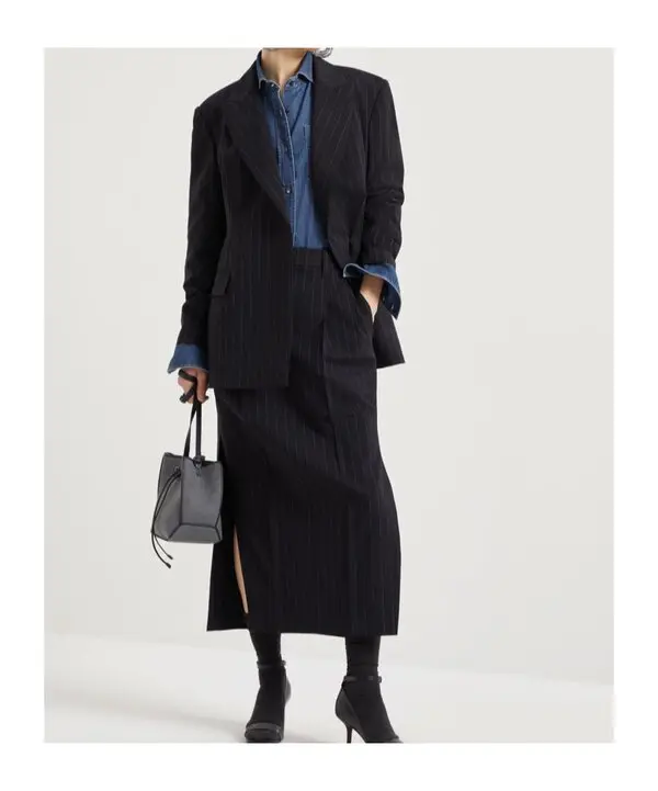 Brunello Cucinelli Pinstripe Tailored Midi Skirt
