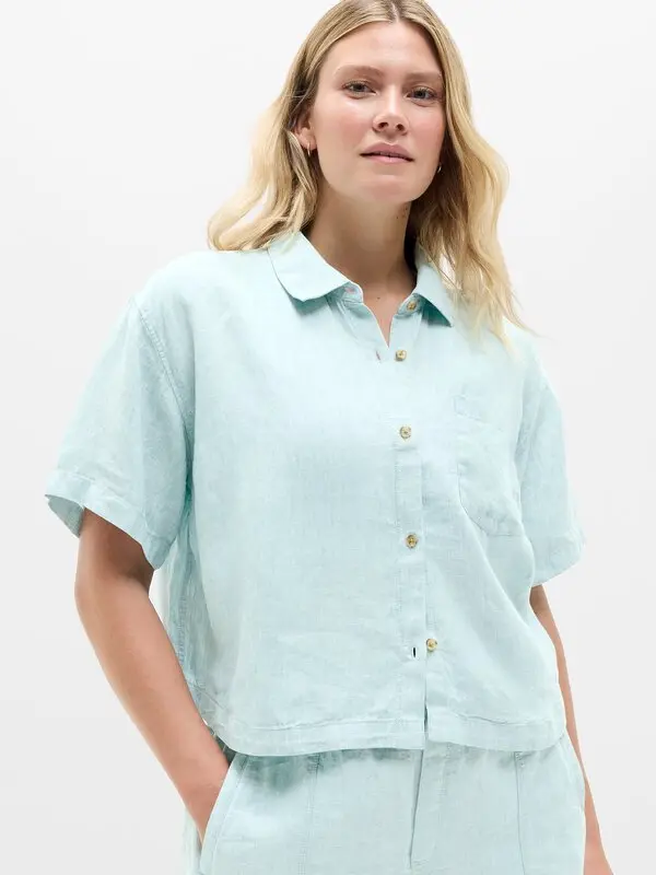 Athleta Retreat Linen Short Sleeve Shirt