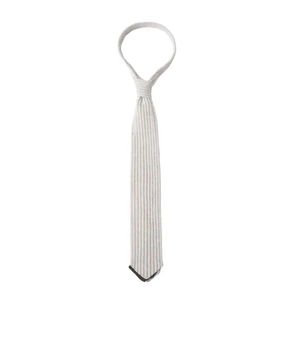 Brunello Cucinelli Rib Knit Tie With Monili - Light Gray