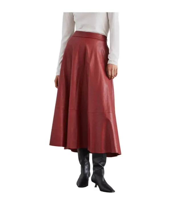 Brunello Cucinelli Leather Midi Skirt With Horn Hem