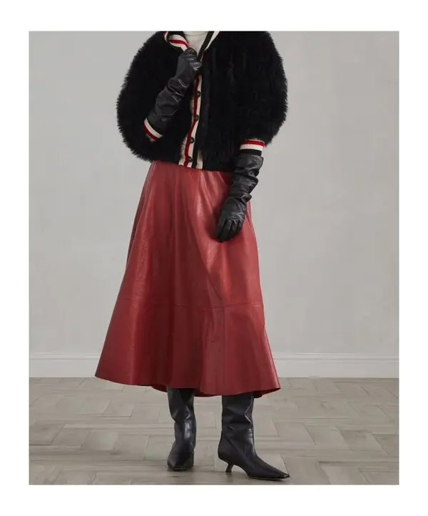 Brunello Cucinelli Leather Midi Skirt With Horn Hem