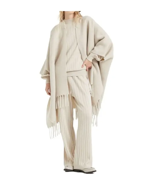 Brunello Cucinelli Knitted Cape With Tassel Trim