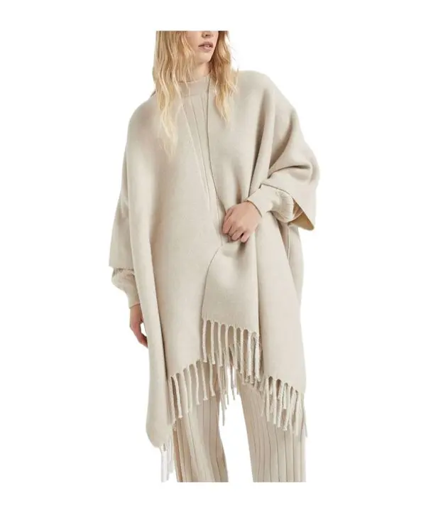 Brunello Cucinelli Knitted Cape With Tassel Trim