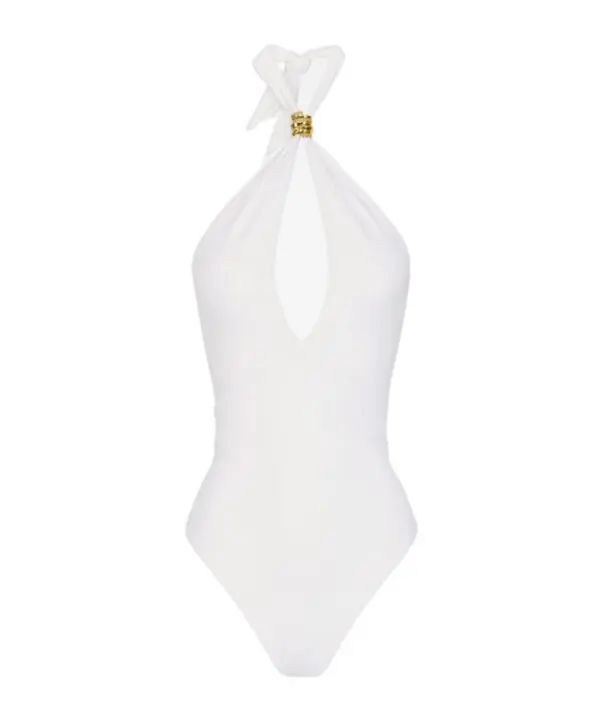 Elisabetta Franchi Halterneck Embellished One Piece Swimsuit - Ivory