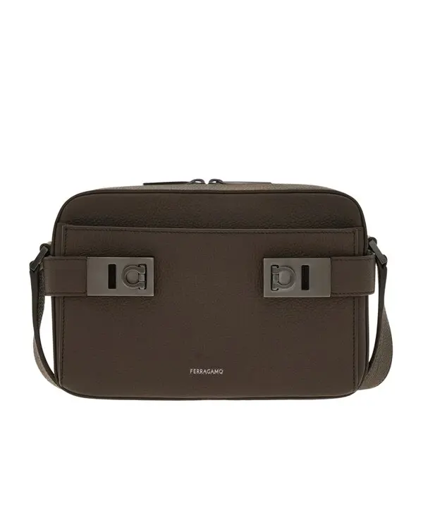 FERRAGAMO East-west Crossbody Bag With Gancini Buckles - Testa Di Moro