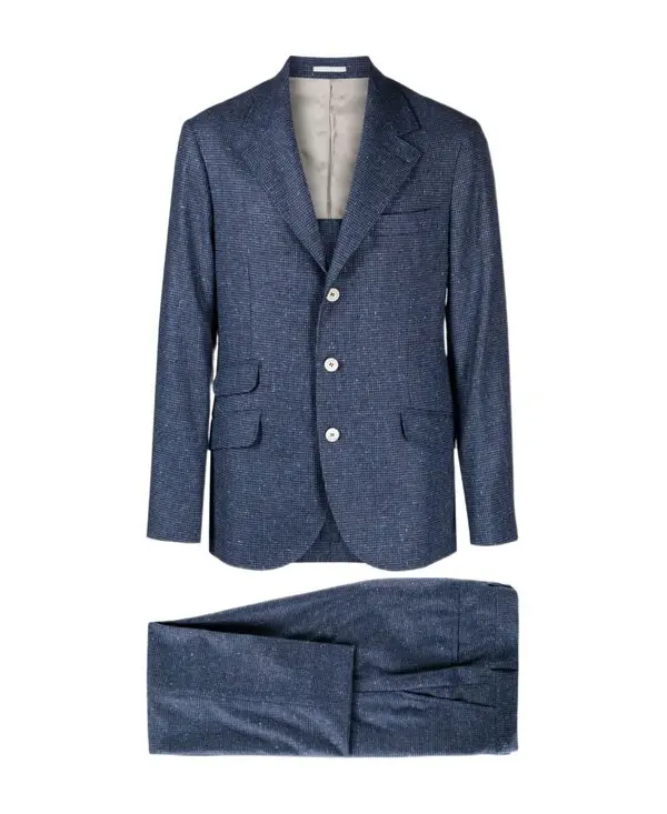 Brunello Cucinelli Houndstooth Wool-cashmere Blend Suit - Blue
