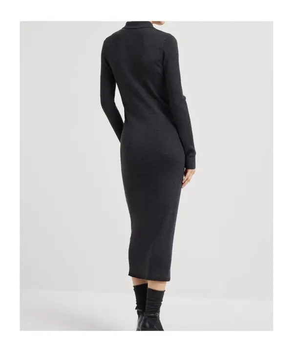 Brunello Cucinelli Monili-trim Long-sleeved Midi Dress