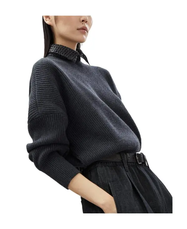 Brunello Cucinelli Mock Neck Ribbed Jumper