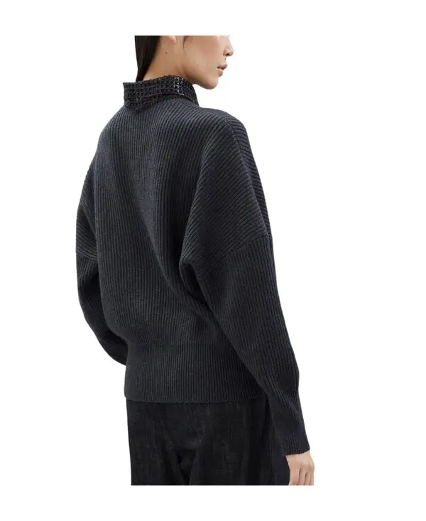 Brunello Cucinelli Mock Neck Ribbed Jumper