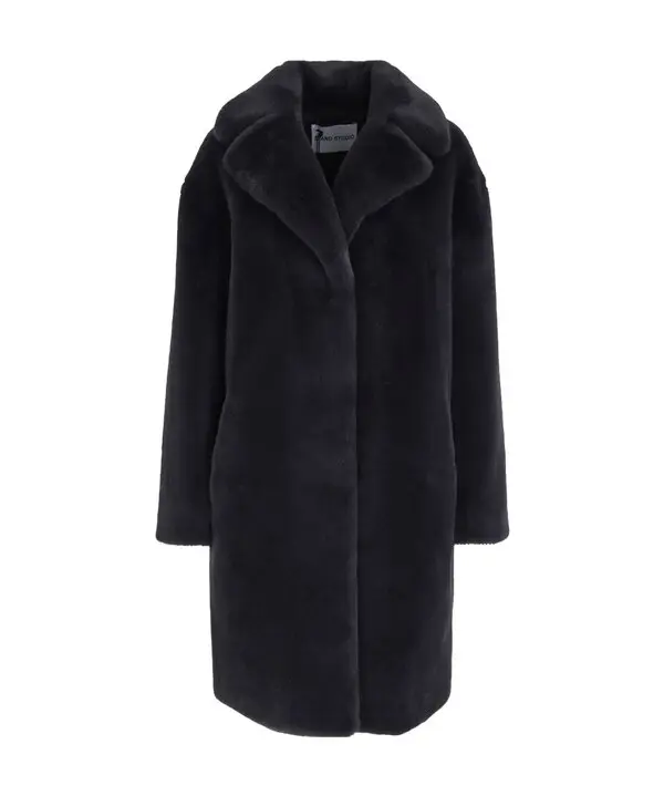 STAND STUDIO Lapel Long-sleeved Coat - Black