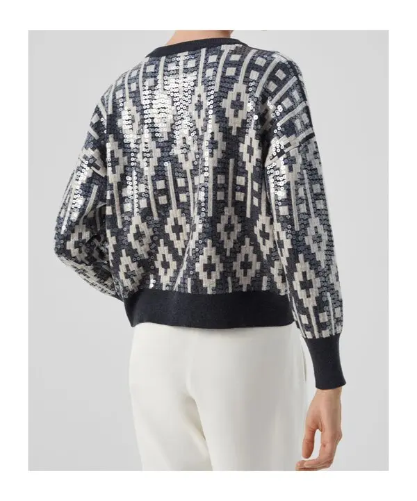 Brunello Cucinelli Geometric Sequin Embellished Crewneck Sweatshirt