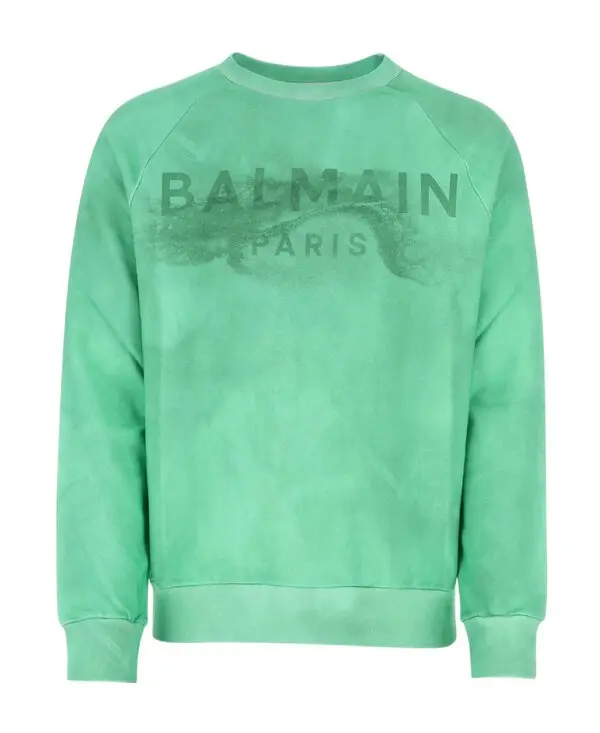 Balmain Logo Print Crewneck Sweatshirt - Green