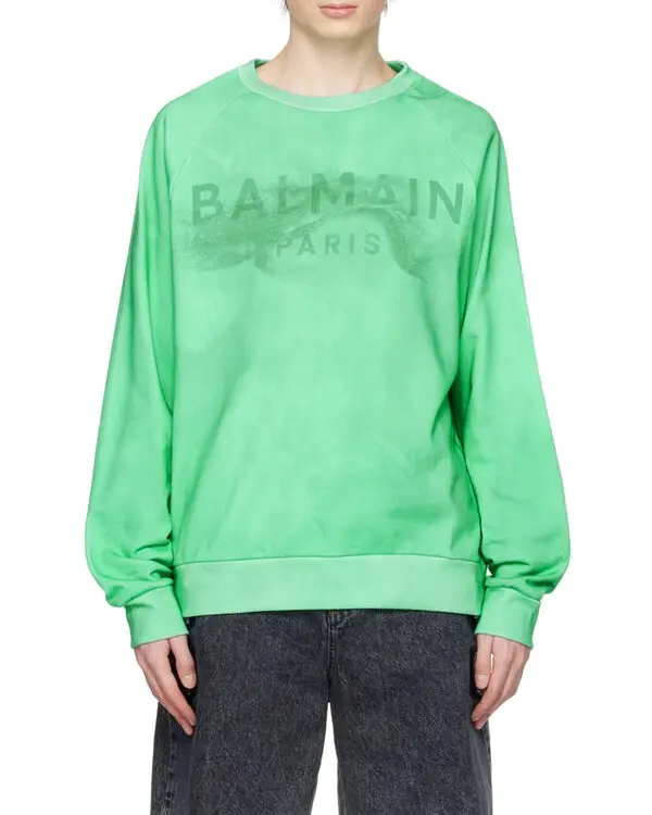 Balmain Logo Print Crewneck Sweatshirt - Green