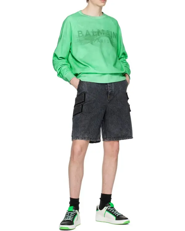 Balmain Logo Print Crewneck Sweatshirt - Green