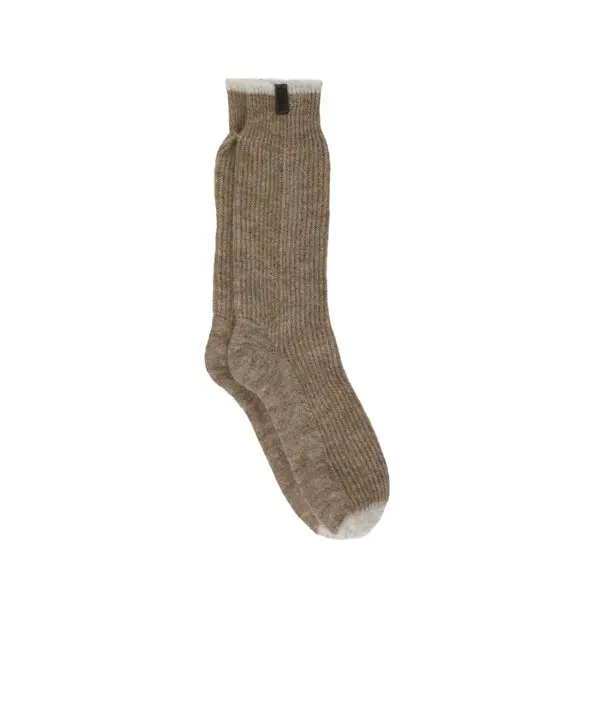 Brunello Cucinelli Ribbed Crew Socks - Brown
