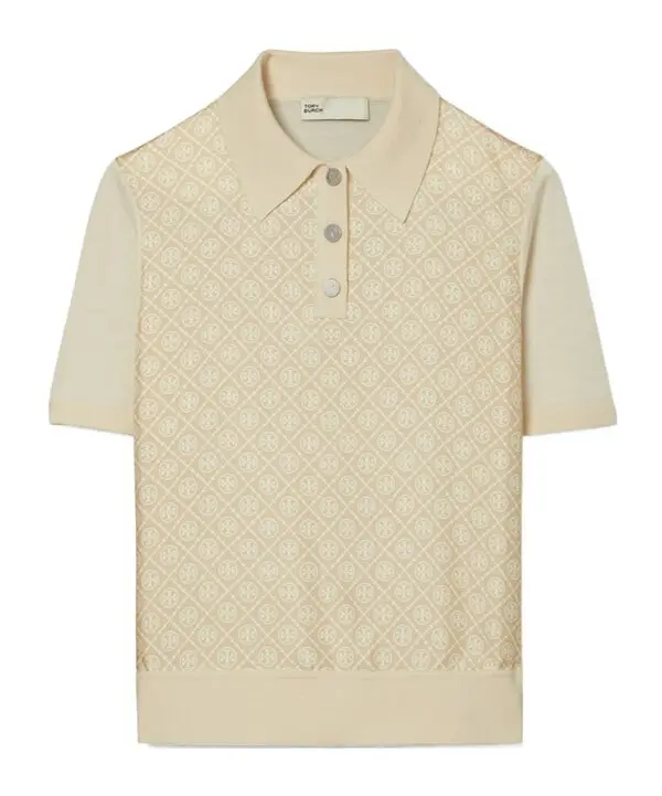 Tory Burch Graphic Print Short Sleeve Knit Polo
