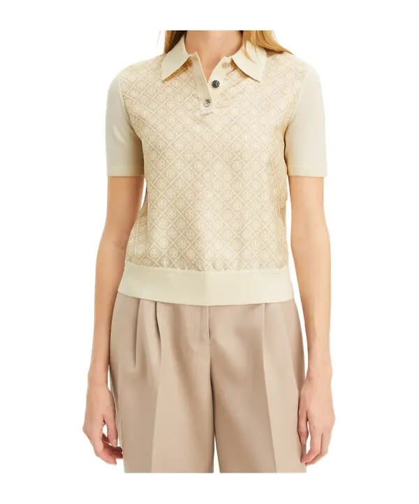 Tory Burch Graphic Print Short Sleeve Knit Polo