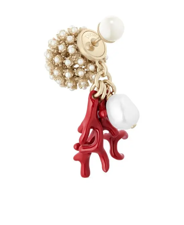 Dior Tribales Earring With Pearl And Coral Pendant - Multicolor