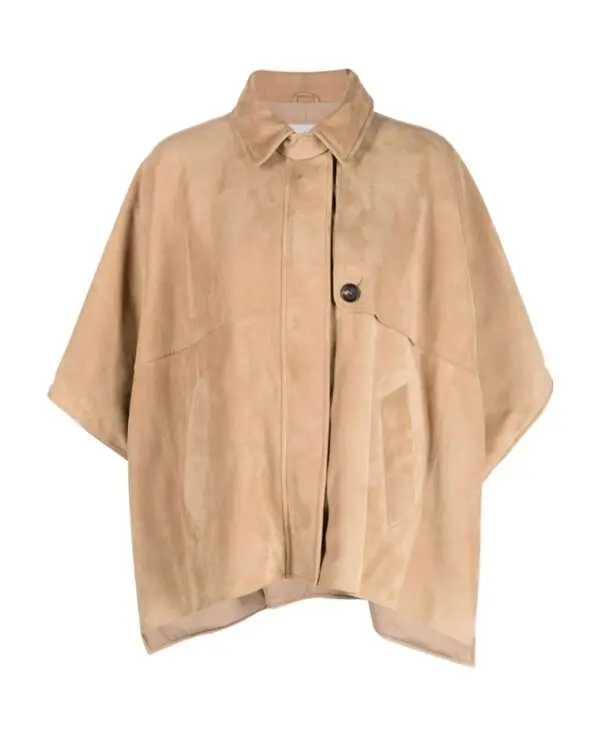 Brunello Cucinelli Suede Cape With Folded Collar - Nude
