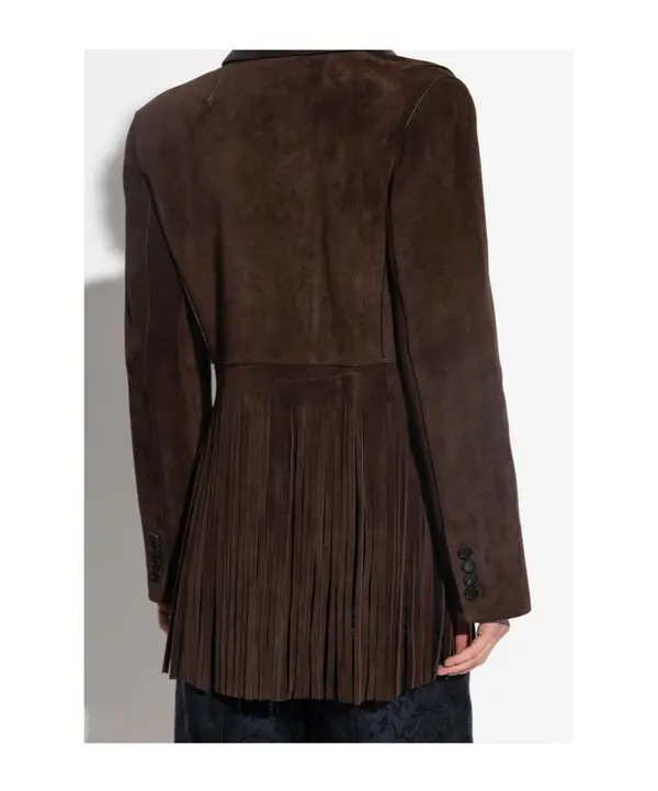 Etro Single-breasted Suede Jacket With Fringing And Tassels