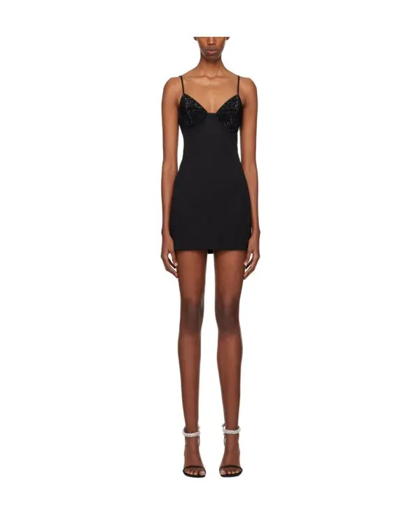 AREA Crystal-embellished V-neck Mini Dress