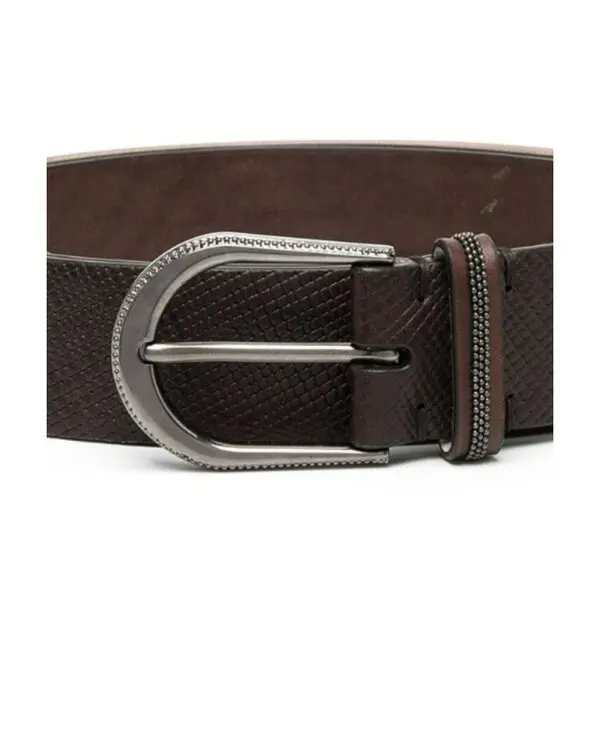 Brunello Cucinelli Textured Leather Belt With Monili Decoration