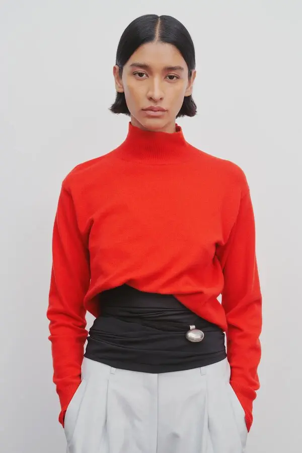 THE ROW High-neck Asymmetrical Cashmere Sweater