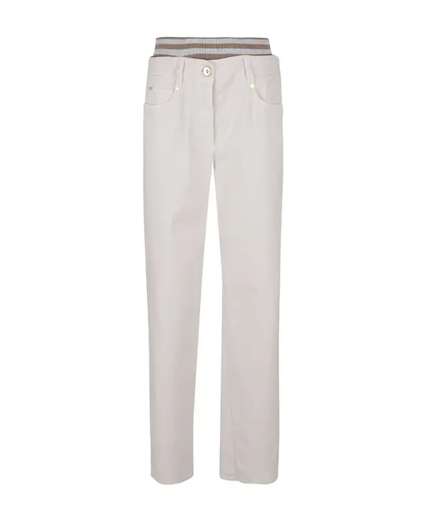Brunello Cucinelli Striped Waistband Wide-leg Jeans - White