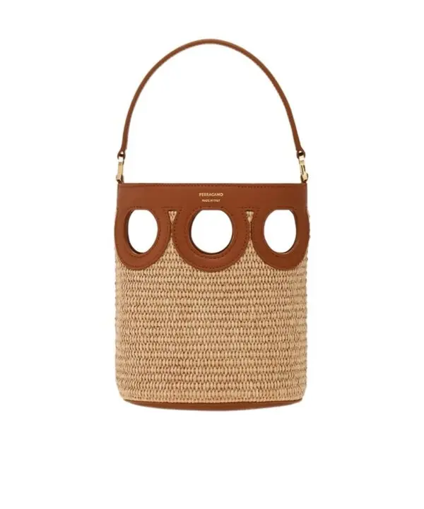 FERRAGAMO Gancini Outline Bucket Bag - Natural Nude Color