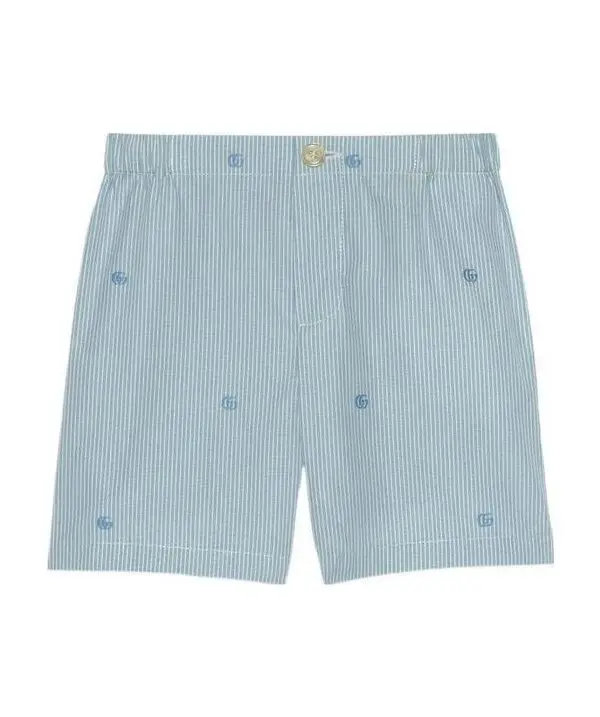 Gucci Striped Cotton Shorts With Logo Detail - Blue