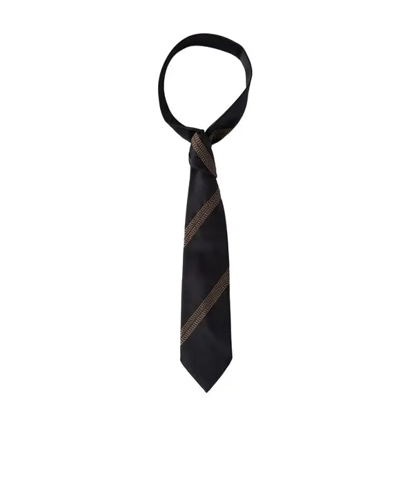 Brunello Cucinelli Stretch-silk Tie With Diagonal Embroidery - Black