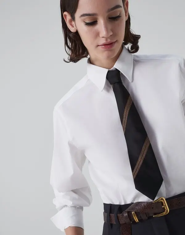 Brunello Cucinelli Stretch-silk Tie With Diagonal Embroidery