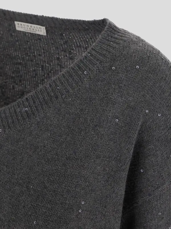 Brunello Cucinelli Sequin-embellished V-neck Jumper