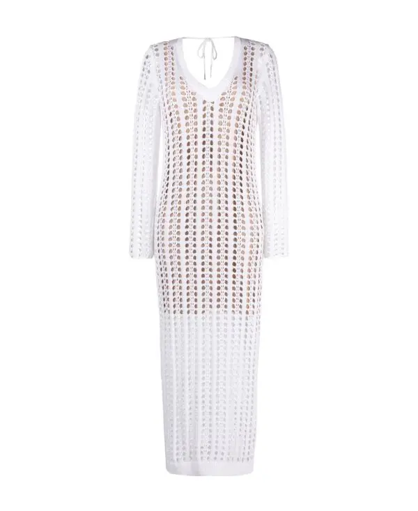 Brunello Cucinelli V-neck Open-knit Maxi Dress - White