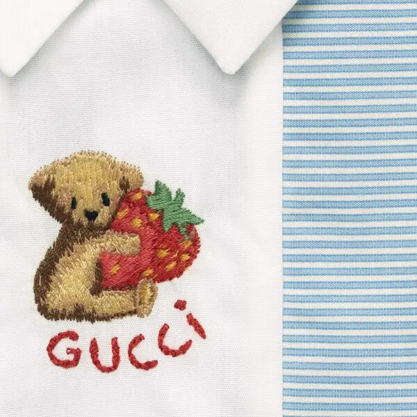 Gucci Striped Print Shirt With Teddy Bear Motif