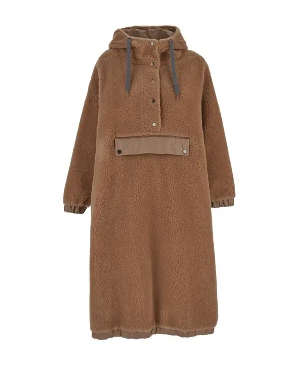 Brunello Cucinelli Faux Fur Midi Cape With Drawstring Hood