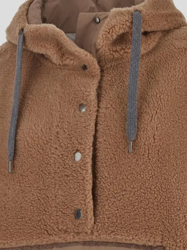Brunello Cucinelli Faux Fur Midi Cape With Drawstring Hood