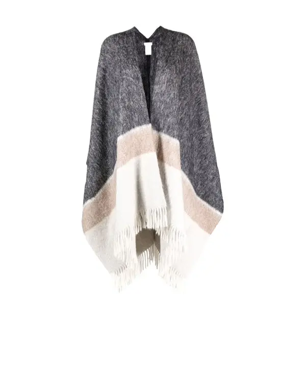 Brunello Cucinelli Asymmetrical Hem Fringed Cape - Multicolor