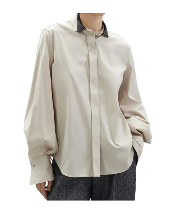 Brunello Cucinelli Monili-embellished Long-sleeve Blouse