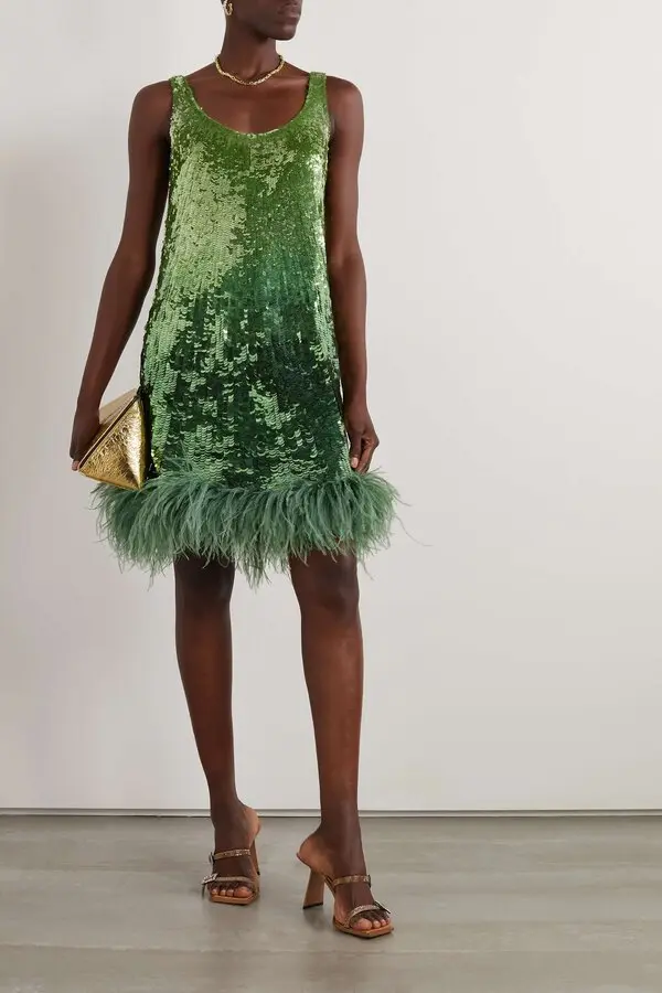 Valentino Garavani Sequin And Feather Mini Dress