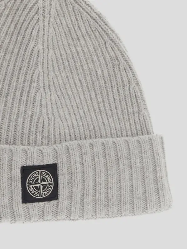 Stone Island Compass Patch Ribbed Knit Beanie