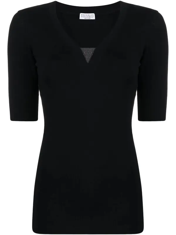 Brunello Cucinelli Monili Chain-embellished V-neck T-shirt - Black