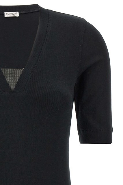 Brunello Cucinelli Monili Chain-embellished V-neck T-shirt - Black