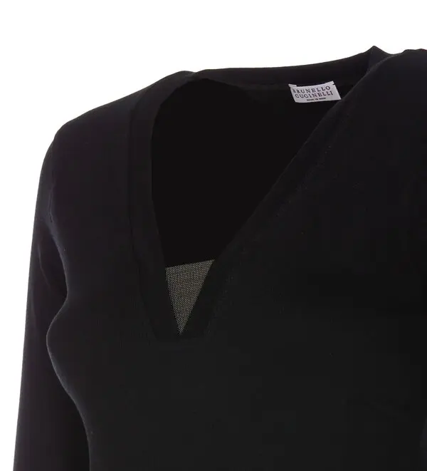 Brunello Cucinelli Monili Chain-embellished V-neck T-shirt - Black