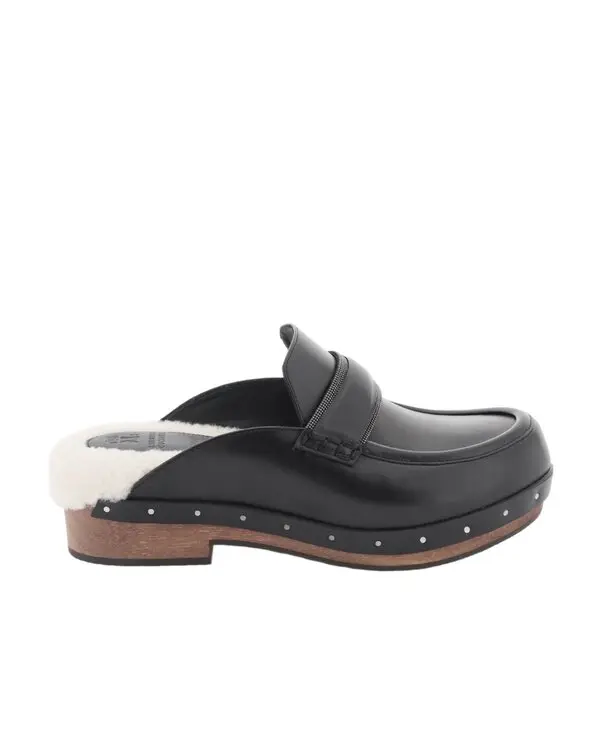 Brunello Cucinelli Leather Sabots With Padded Logo Insert